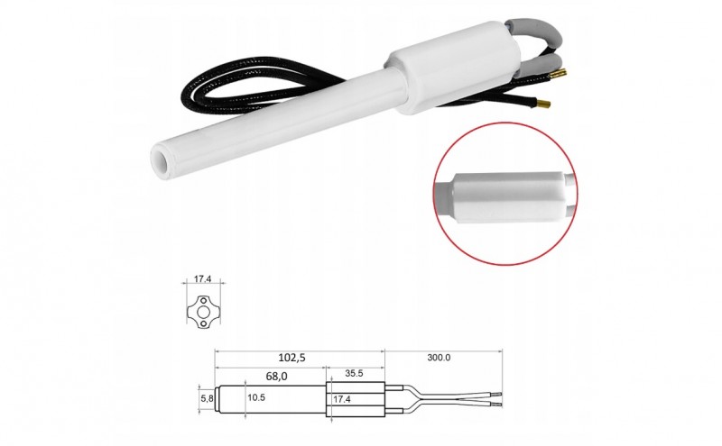 Rezistenta aprindere peleti PSx-2-200, Ceramica 200W, 230V, L=103 mm, Ø ...